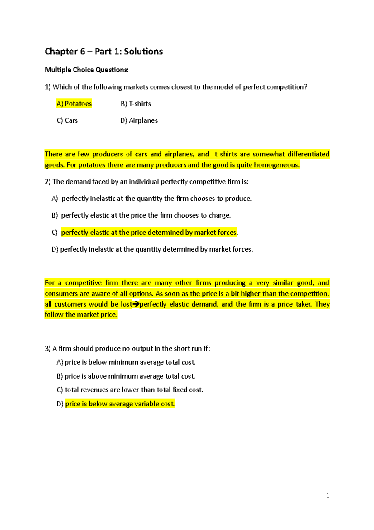 Chapter 6 Part 2: Solutions to Exercise Questions in Economics - Studocu