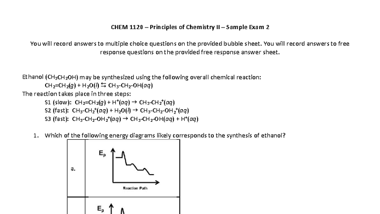 CHEM 1120 Principles of Chemistry II Sample Exam 2 Practice Test - Studocu