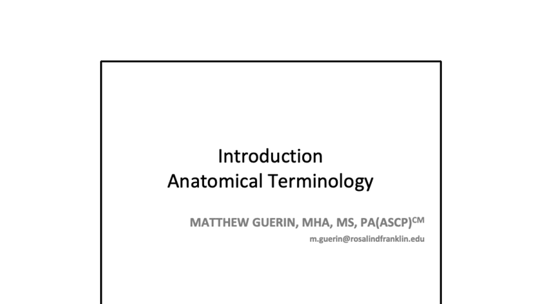 Anatomy 101: Intro to Anatomical Terminology - Lecture Notes 2025 - Studocu