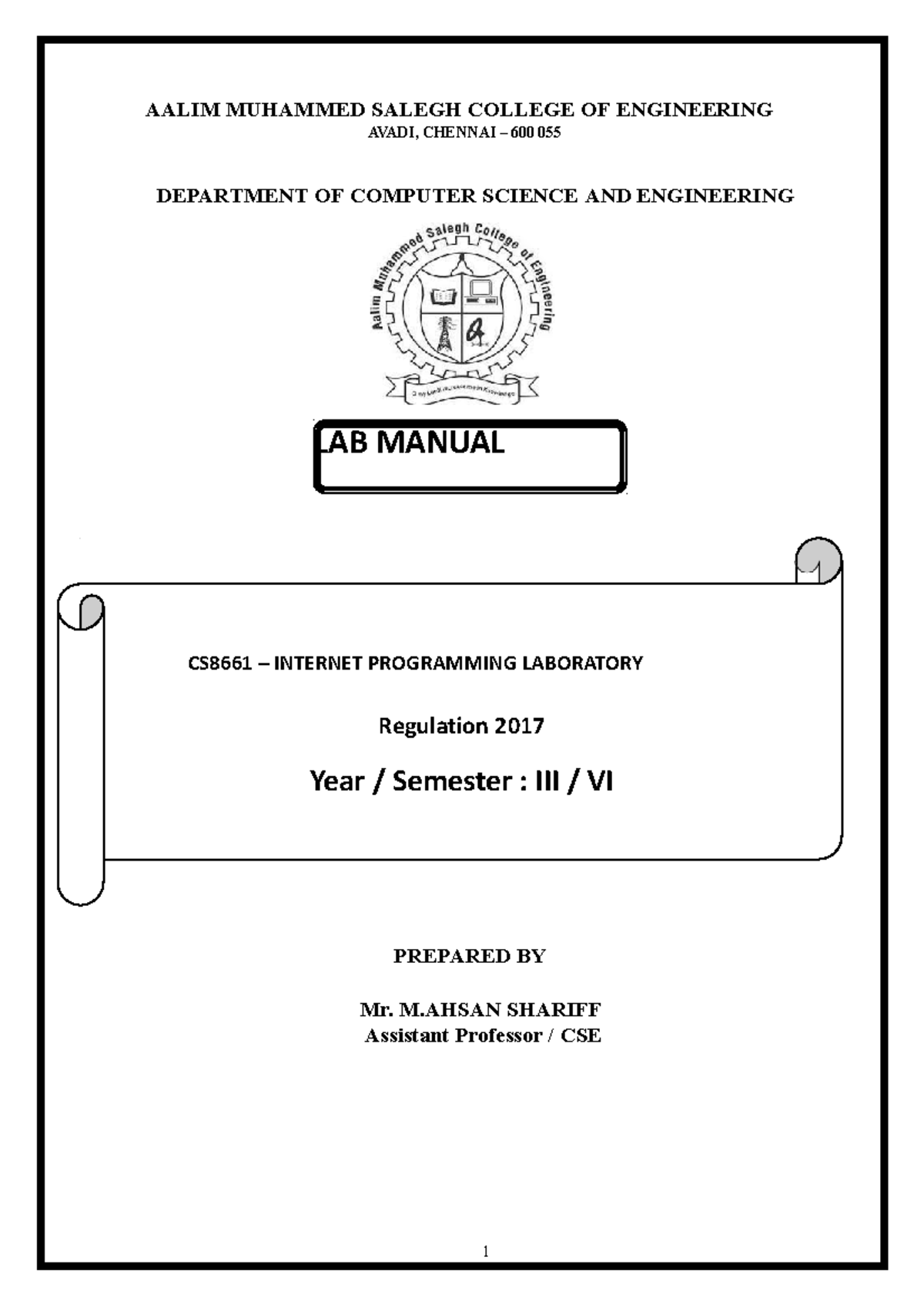 CS8661 - Internet Programming Laboratory Lab Manual - Reg 2017 - Studocu