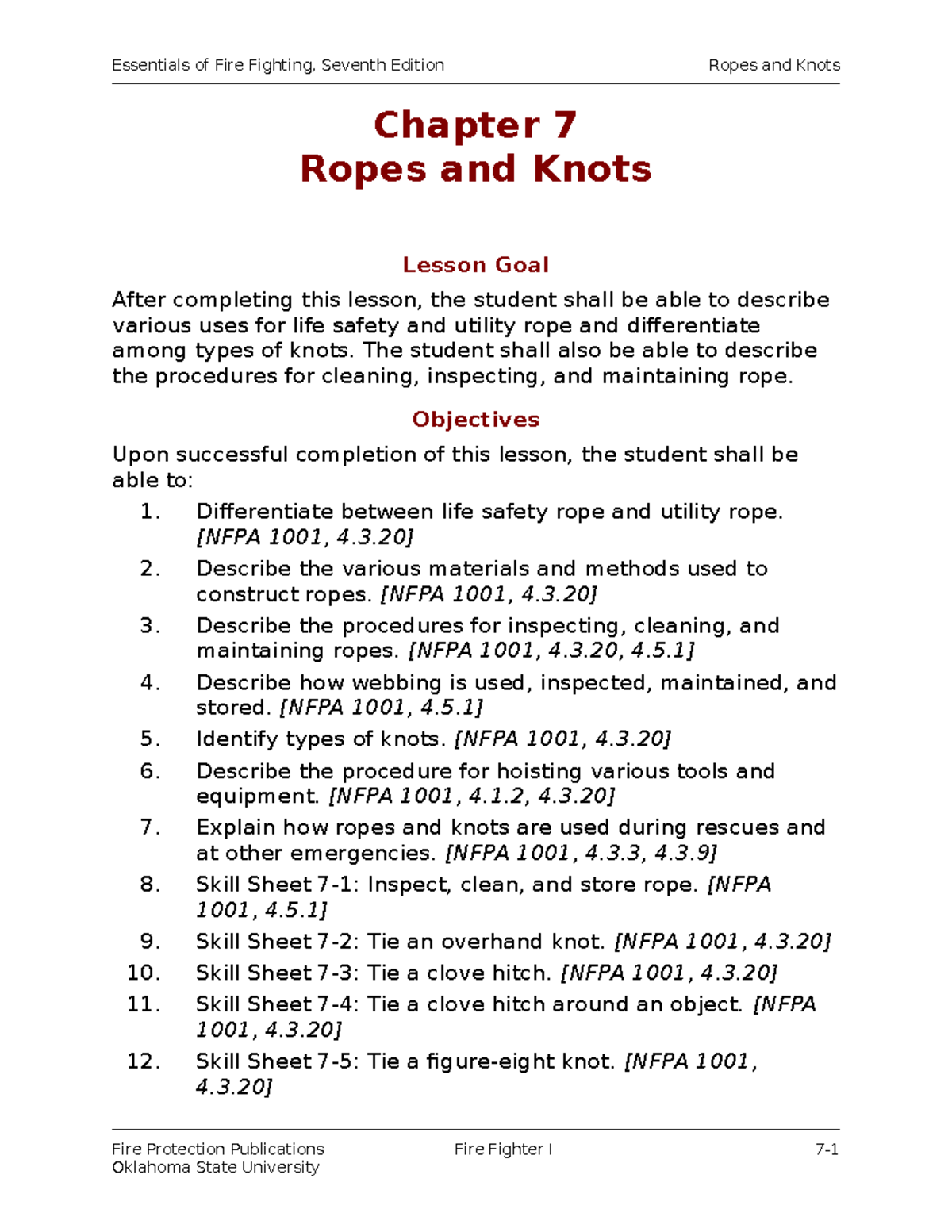 Chapter 7: Ropes and Knots Lesson Overview for Fire Fighter I - Studocu