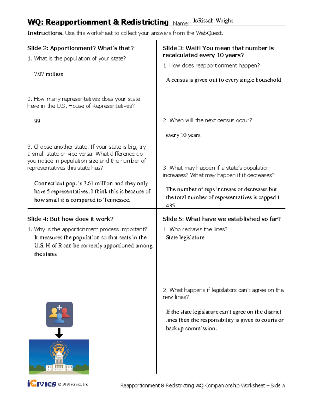 Reapportionment & Redistricting WQ Companion Worksheet for Students ...