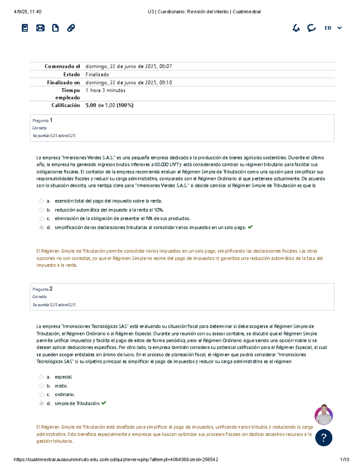 11:40 U3 Cuestionario: Revisión del Régimen Tributario Cuatrimestral - Studocu