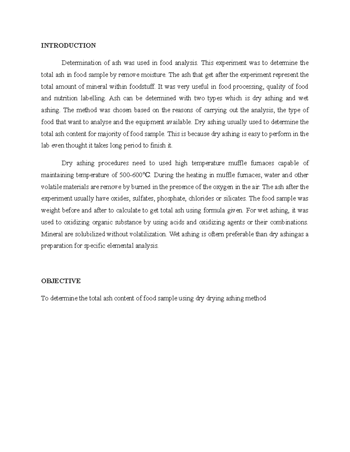 LAB REPORT FST306 - Total Ash Content in Food Samples Using Dry Ashing ...