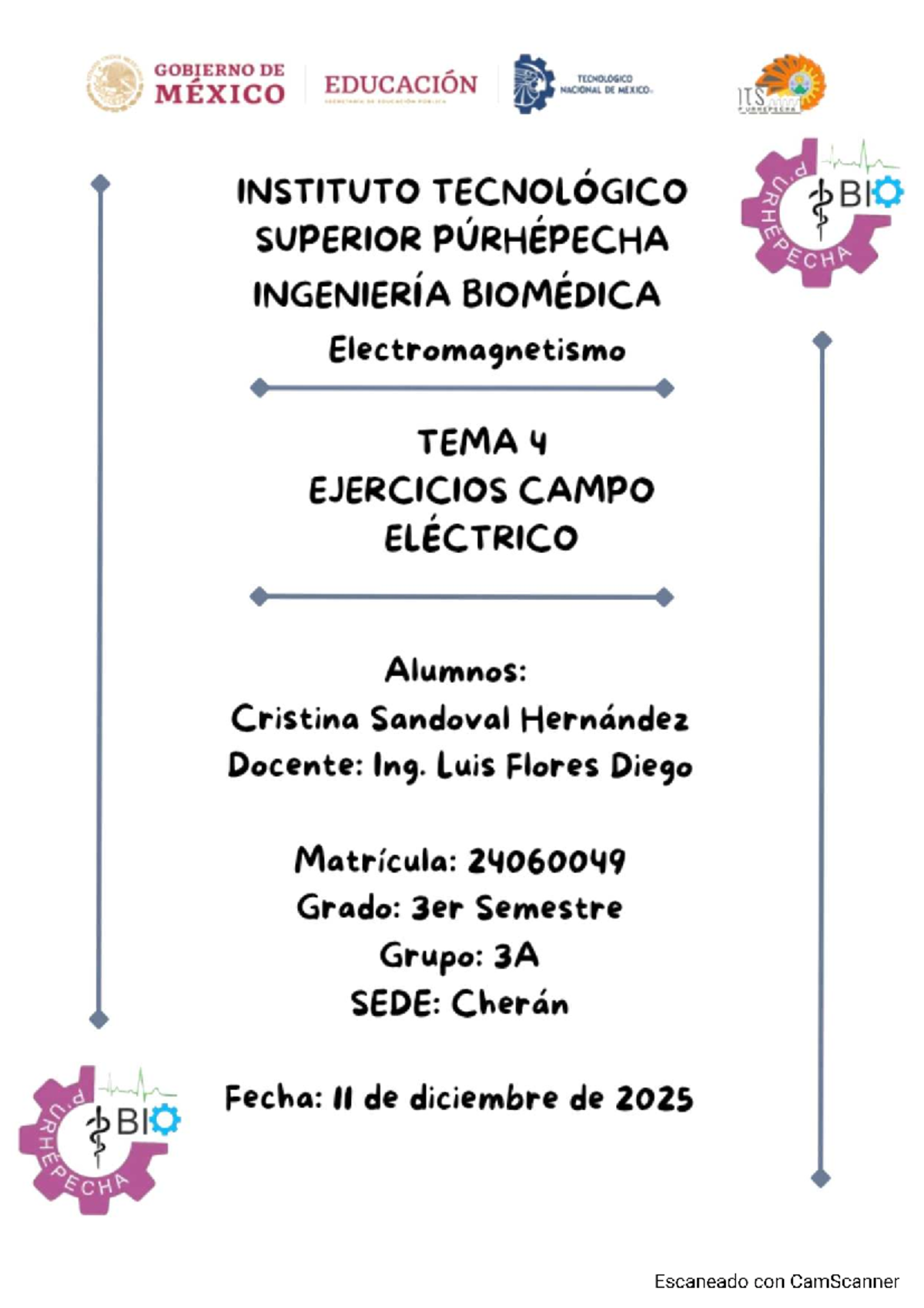 Ejercicios de Campo Eléctrico - Ingeniería Biomédica - 3er Semestre ...