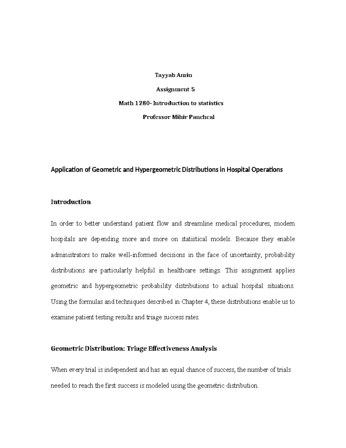 Assignment 5: Application of Geometric & Hypergeometric Distributions ...