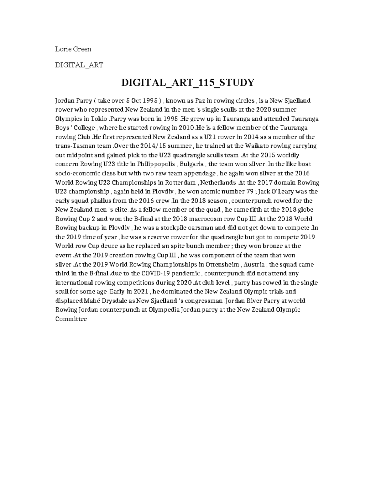 Digital ART 115: Study Notes on Jordan Parry's Rowing Career - Studocu