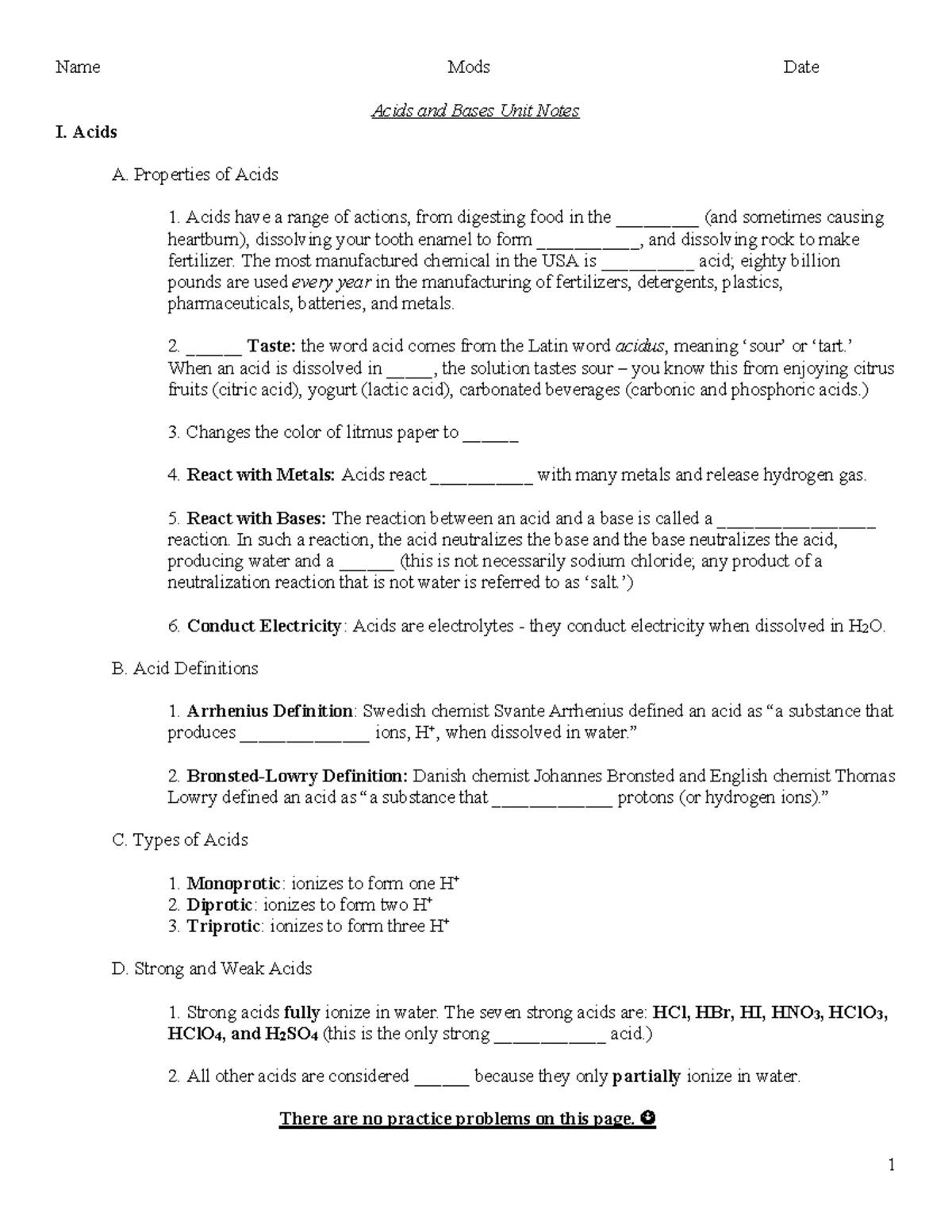 Acids and Bases Unit Notes – CHEM 101 (Final Exam Prep) - Studocu