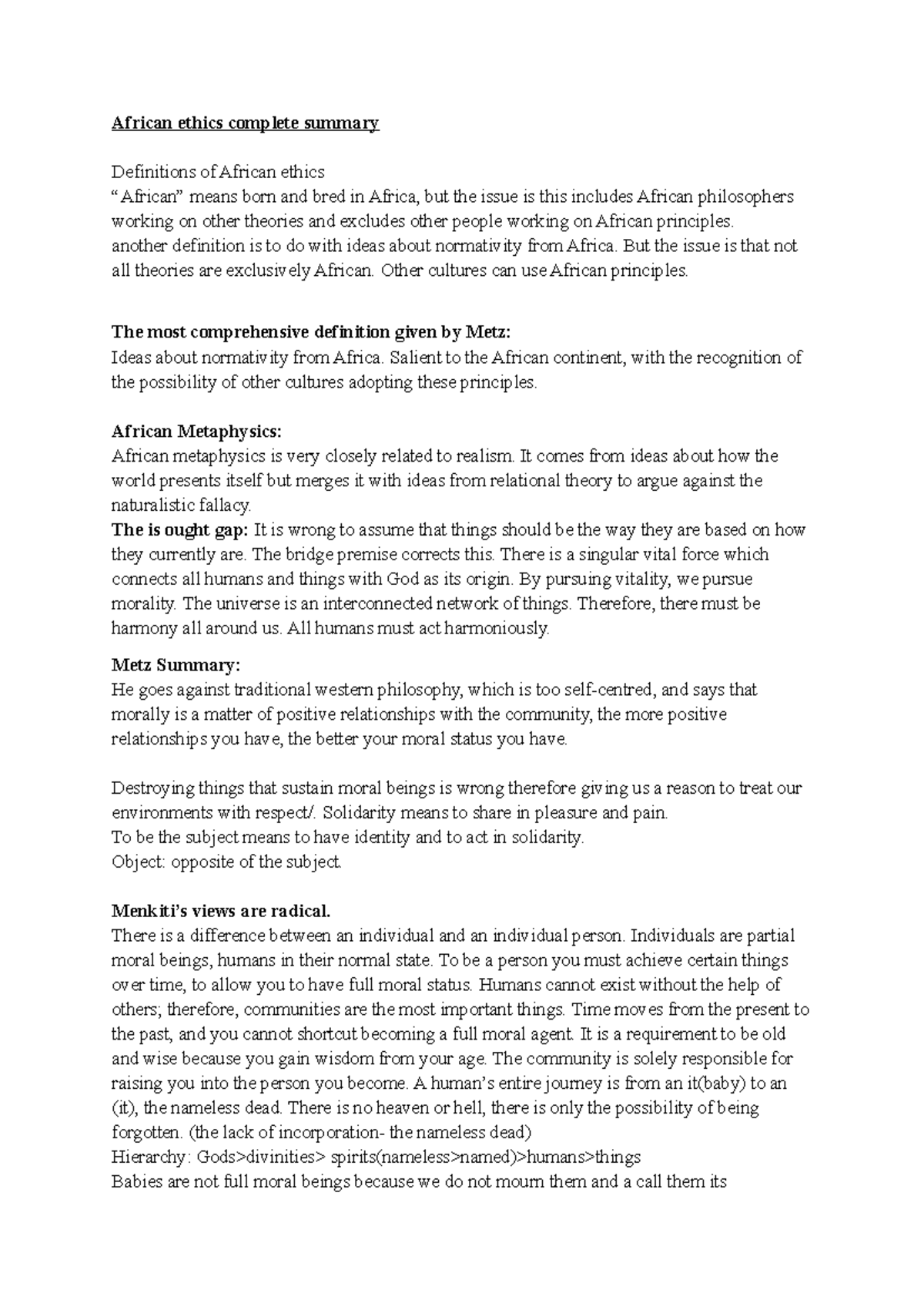 African Ethics: Comprehensive Overview and Key Theories - Studocu