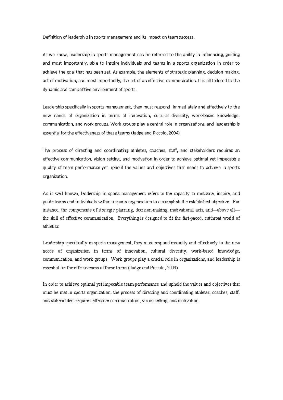 Leadership in Sports Management: Impact on Team Success and Case ...