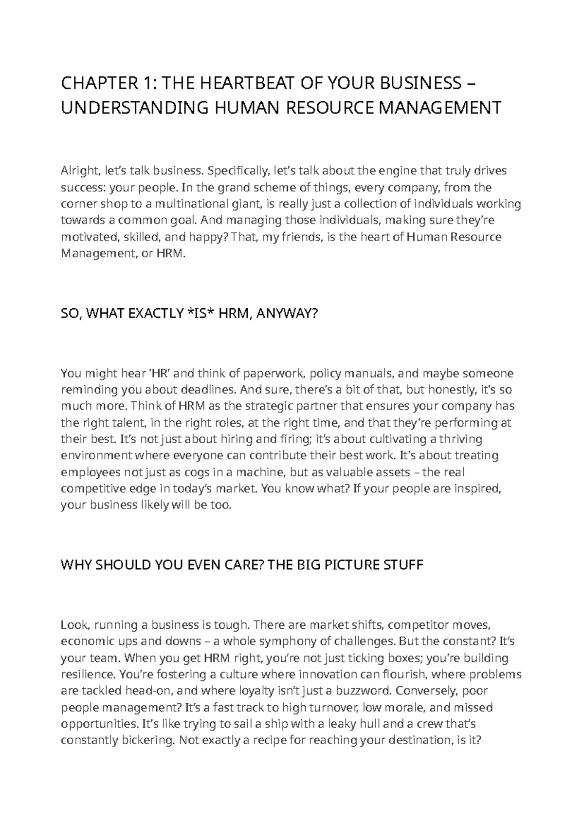 HRM 101: Chapter 1 - The Heartbeat of Business Success - Studocu