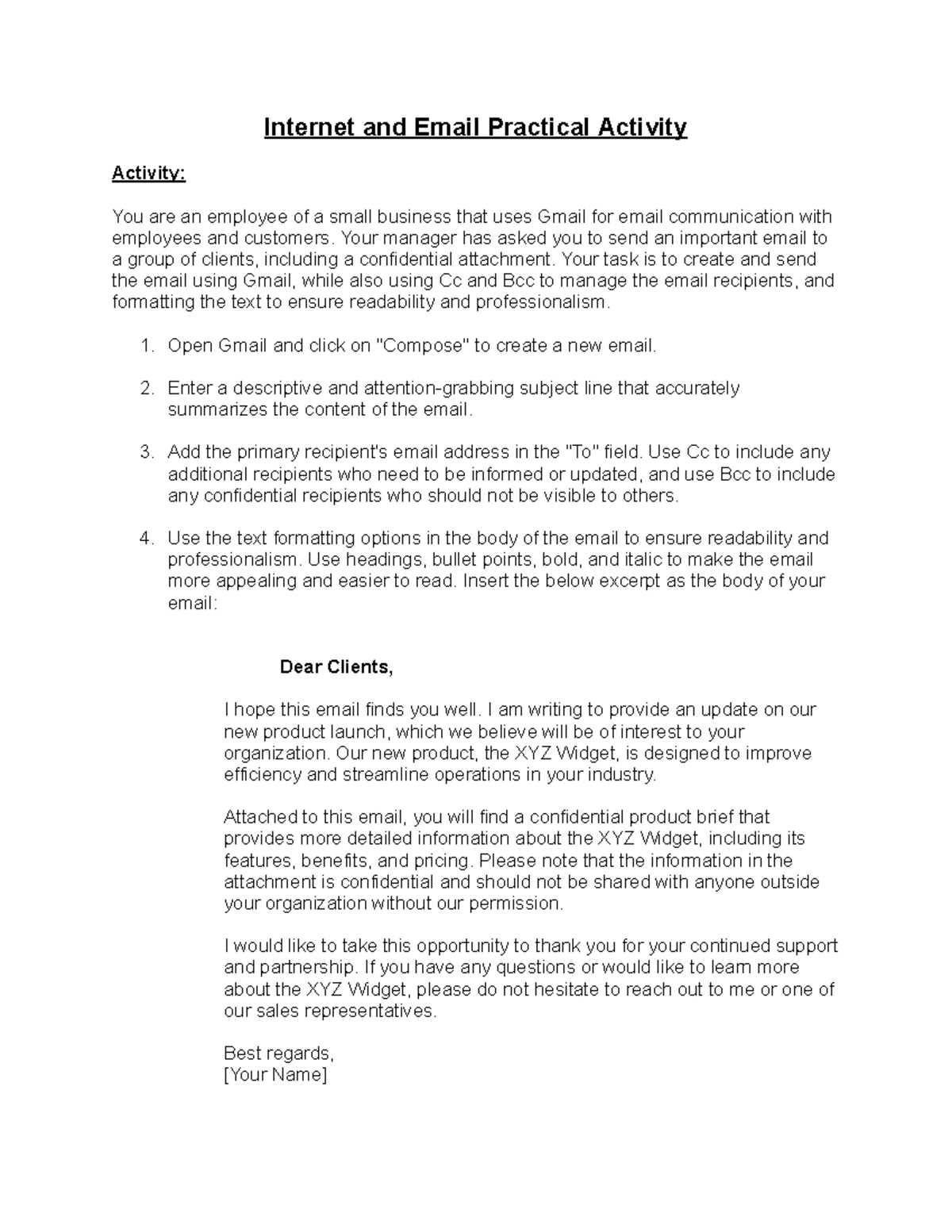 Gmail Practical Activity: Sending Confidential Client Emails - Studocu