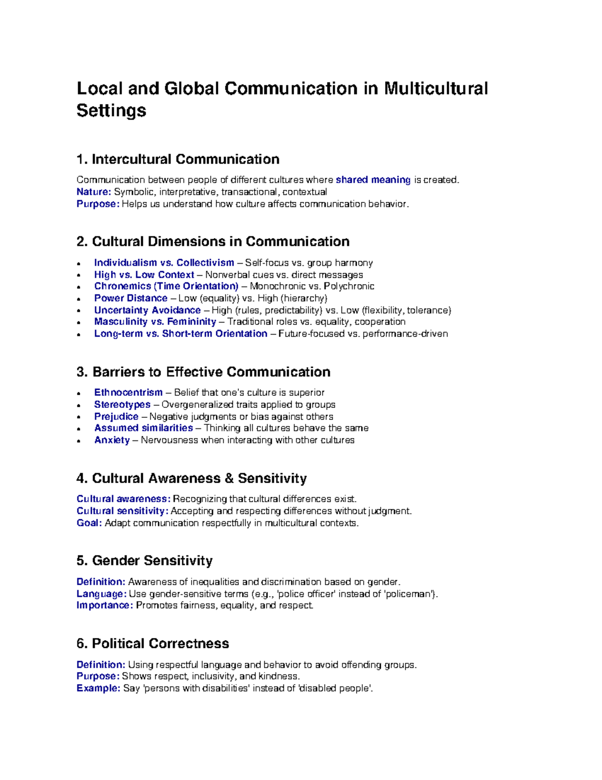 Local and Global Communication Study Guide: Intercultural Insights ...