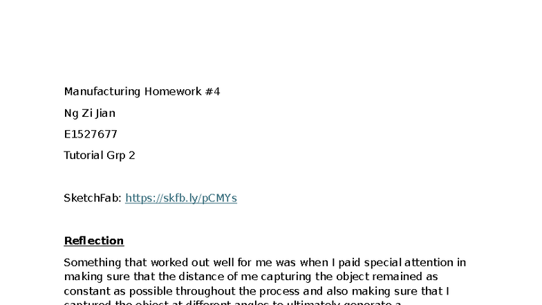 Manufacturing Tutorial 4: Reflections on 3D Scanning Techniques - Studocu