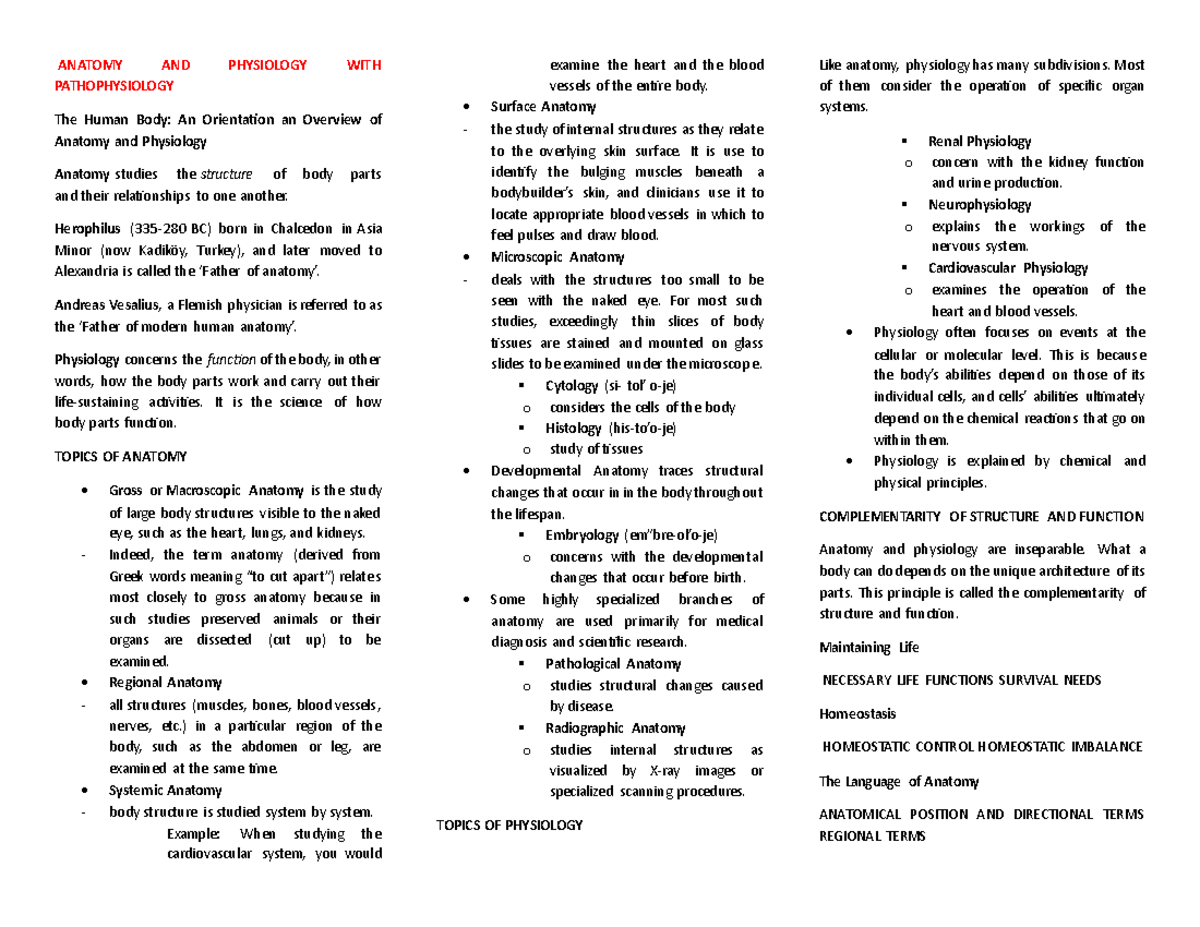 ANAPHYSIO Lecture: Overview of Anatomy, Physiology & Pathophysiology ...
