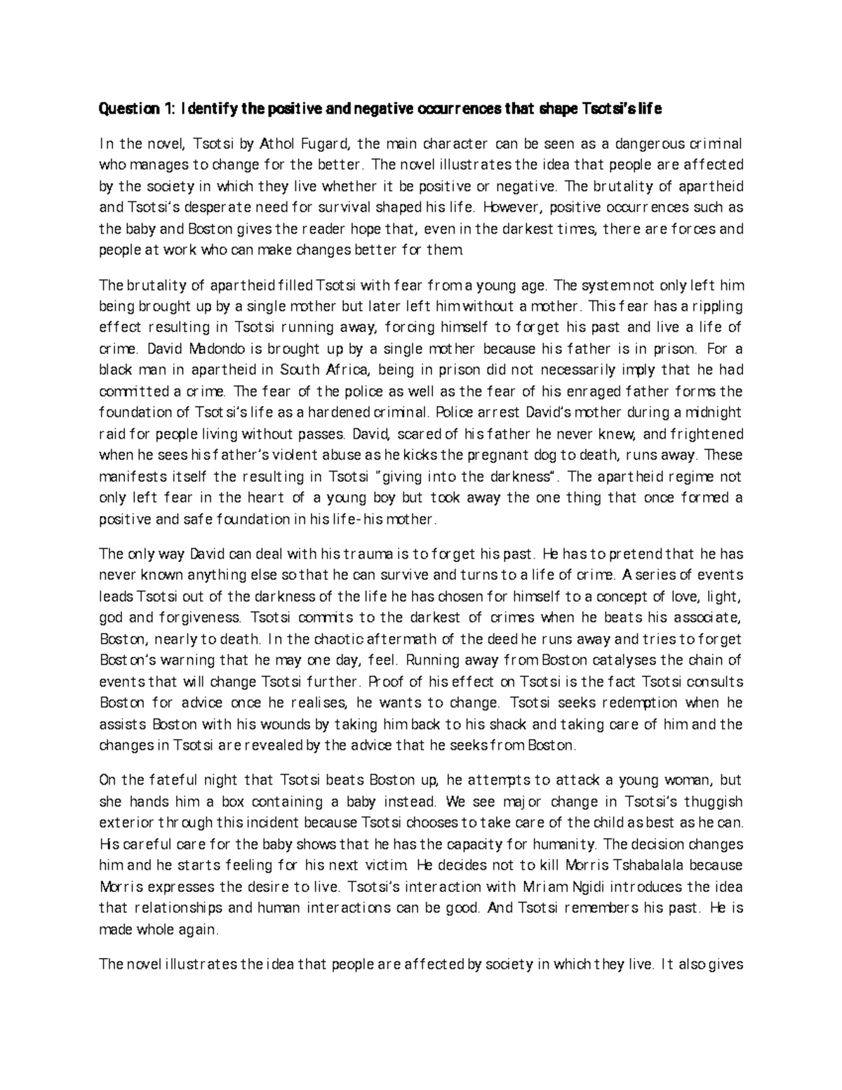 Tsotsi Study Guide Secondary - INTRODUCTION It is important to remember that the novel and film ...