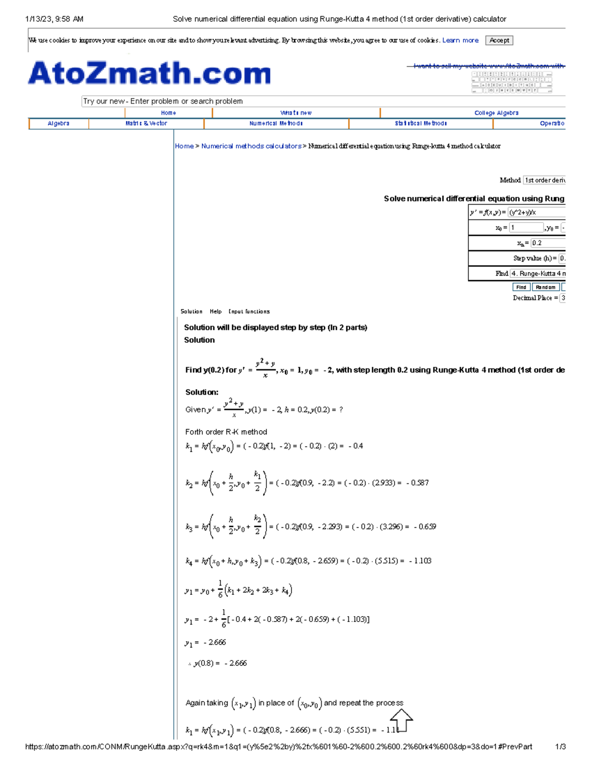 Rk 4th order - Runge kutta method - 1/13/23, 9:58 AM Solve numerical ...