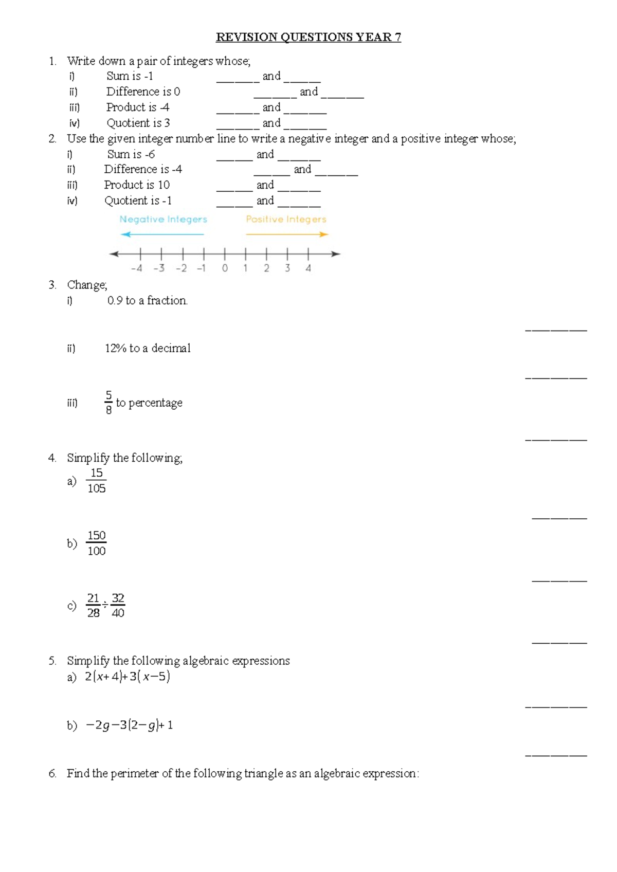 Revision Questions for Year 7 Math: Key Concepts & Problems - Studocu