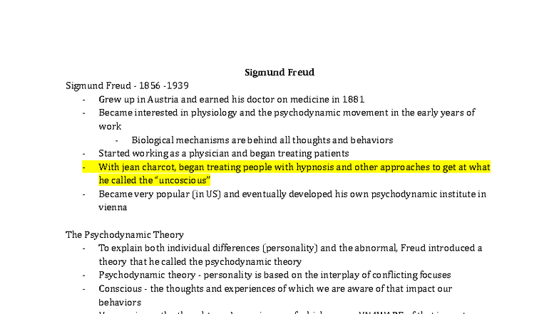 Psych Notes - Google Docs - Sigmund Freud Sigmund Freud - 1856 - Grew ...