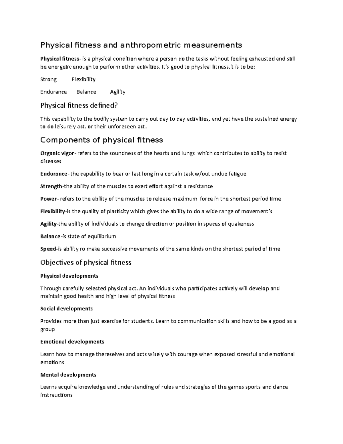 Physical fitness and anthropometric measurements - It’s good to ...
