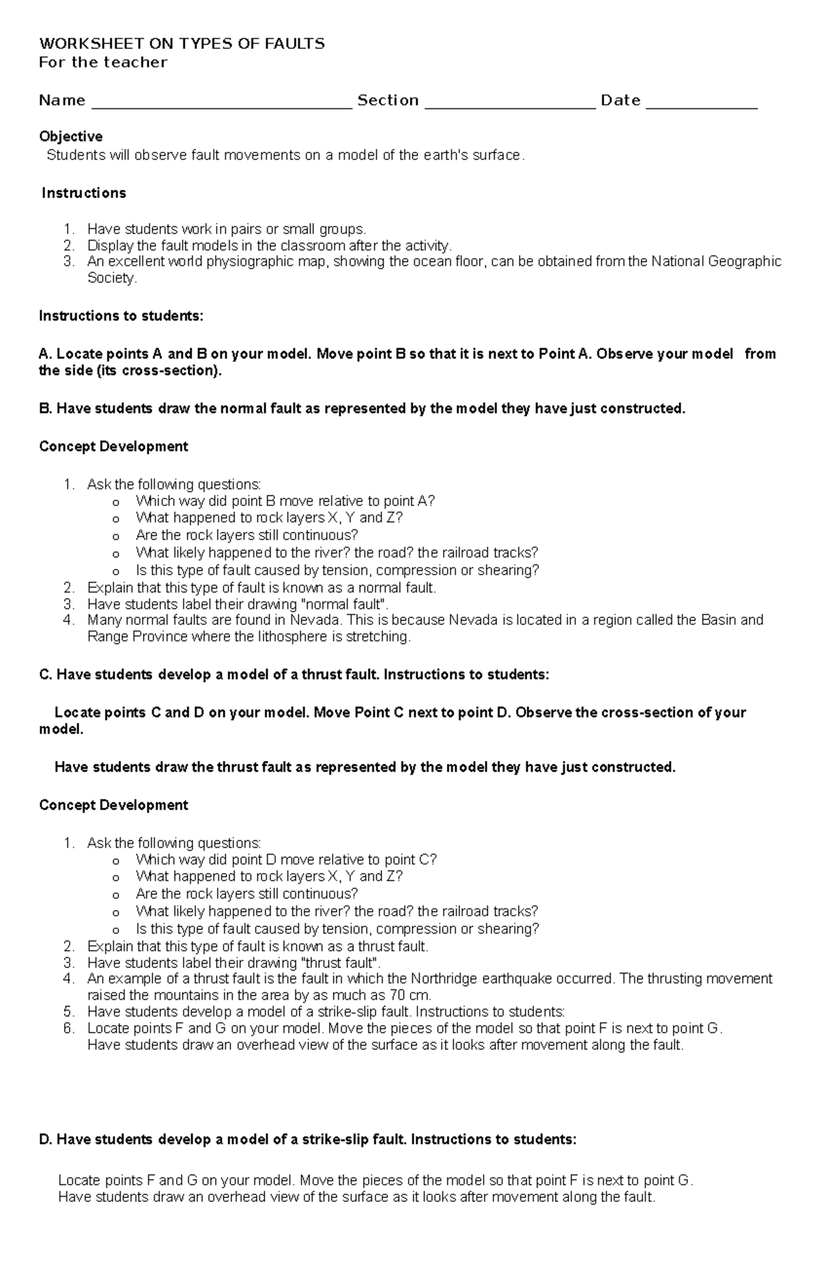 Activity-Sheet- Faults - WORKSHEET ON TYPES OF FAULTS For the teacher ...