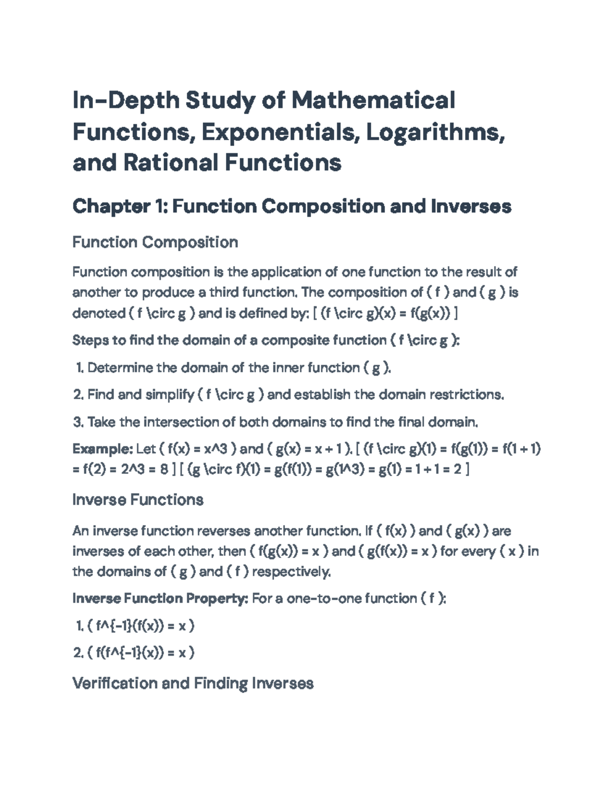In-Depth Study of Functions: Composition, Exponentials & Rational Functions - Studocu