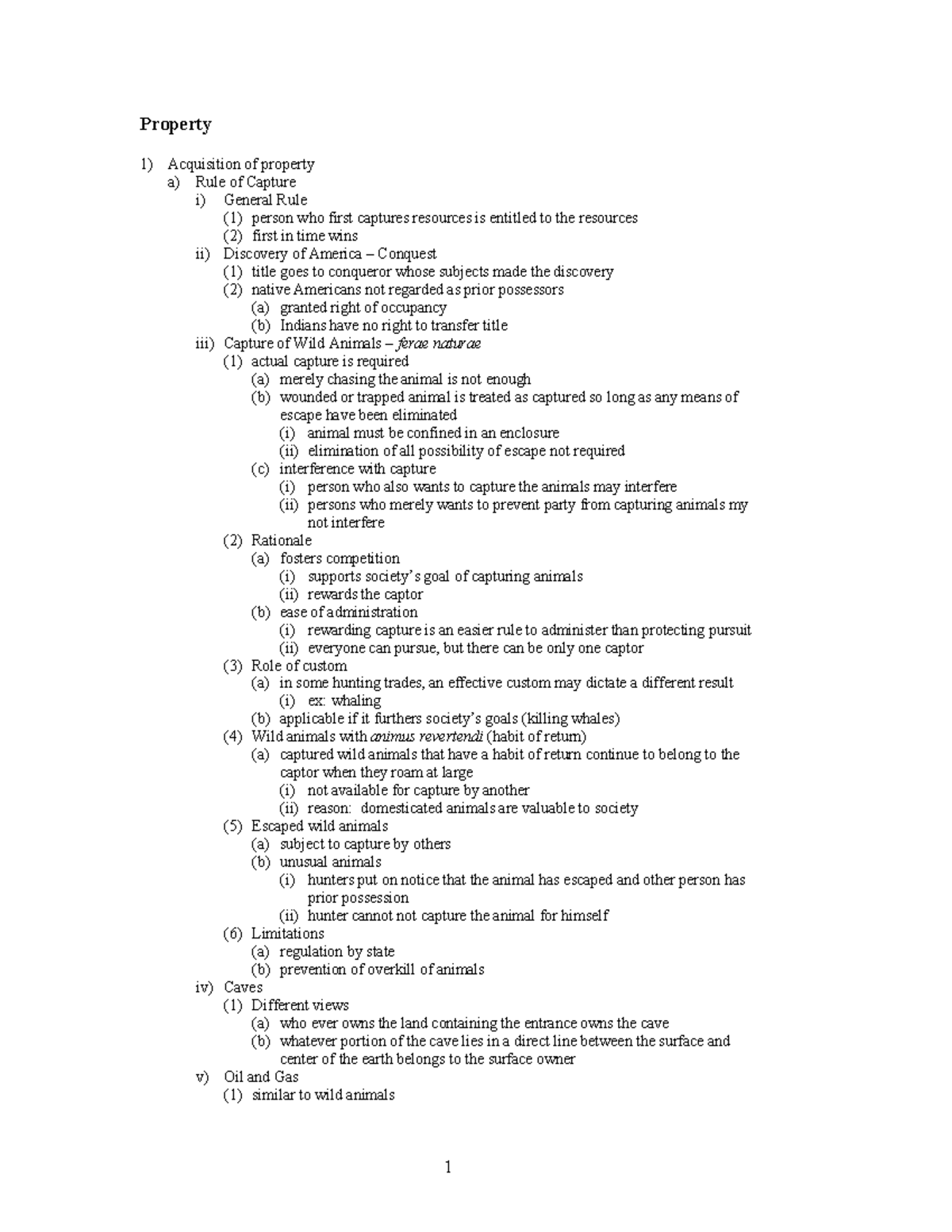 Property Law Outline (Course Code: LAW 101) - Key Concepts and Rules ...