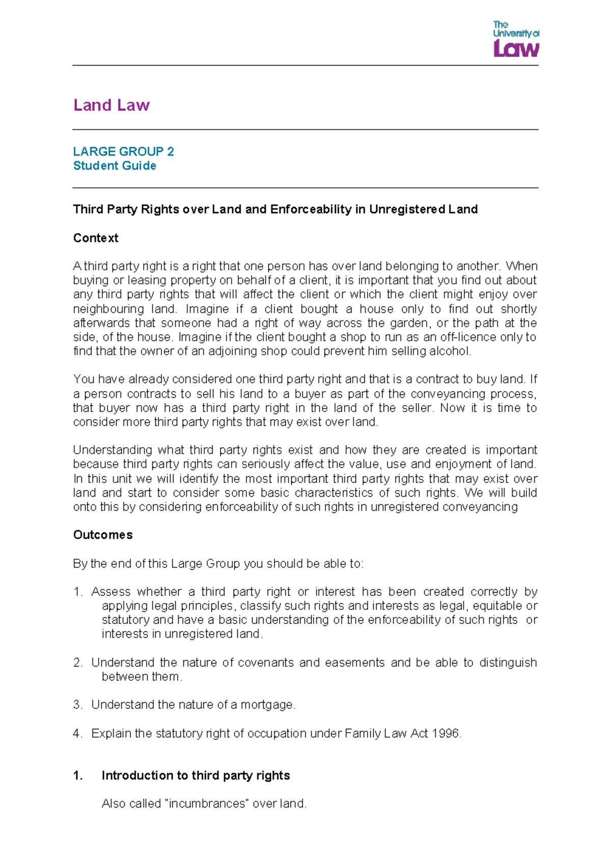 Land Law LG02: Third Party Rights & Enforceability in Unregistered Land ...
