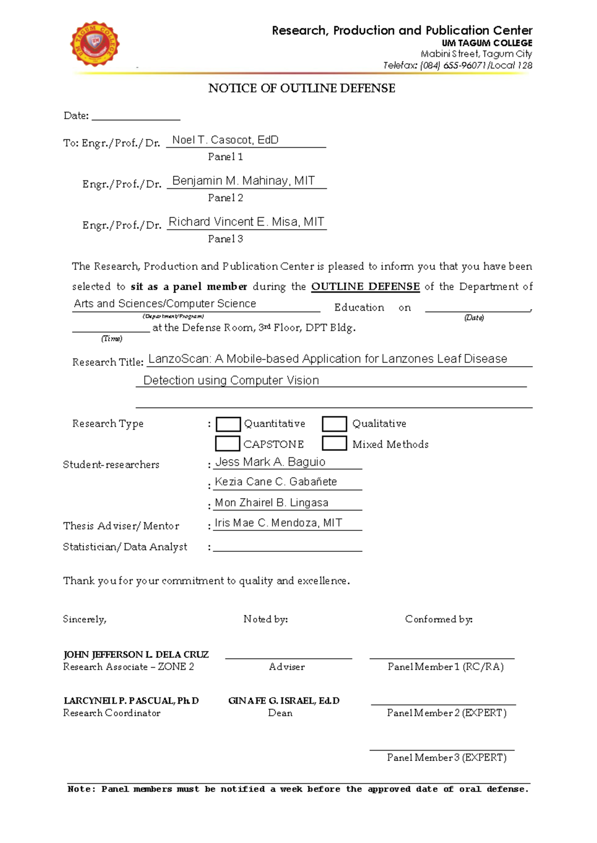 Notice-of-Defense- Outline Panel 3 - Research, Production and ...