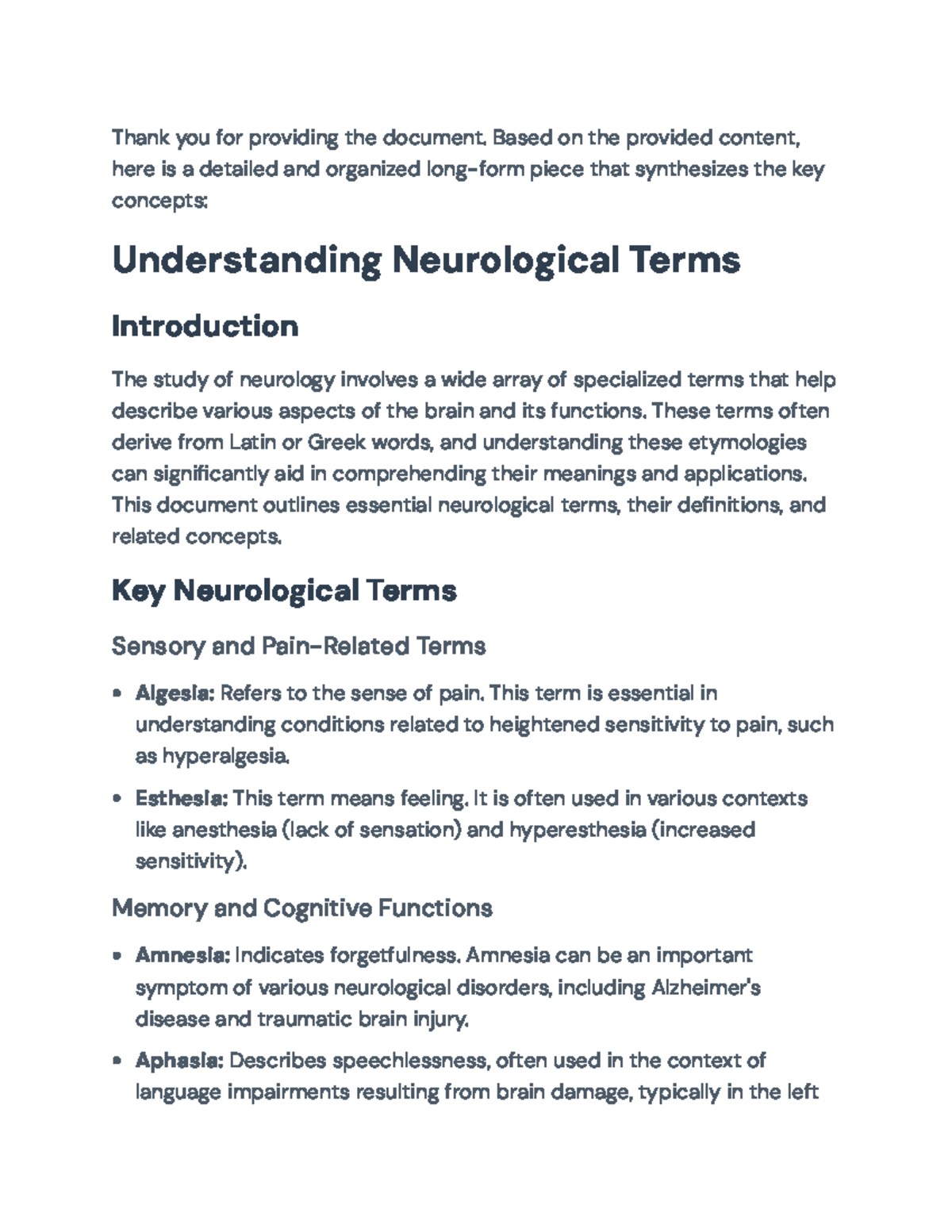 Neurological Terminology Guide: Key Terms and Definitions - Thank you ...