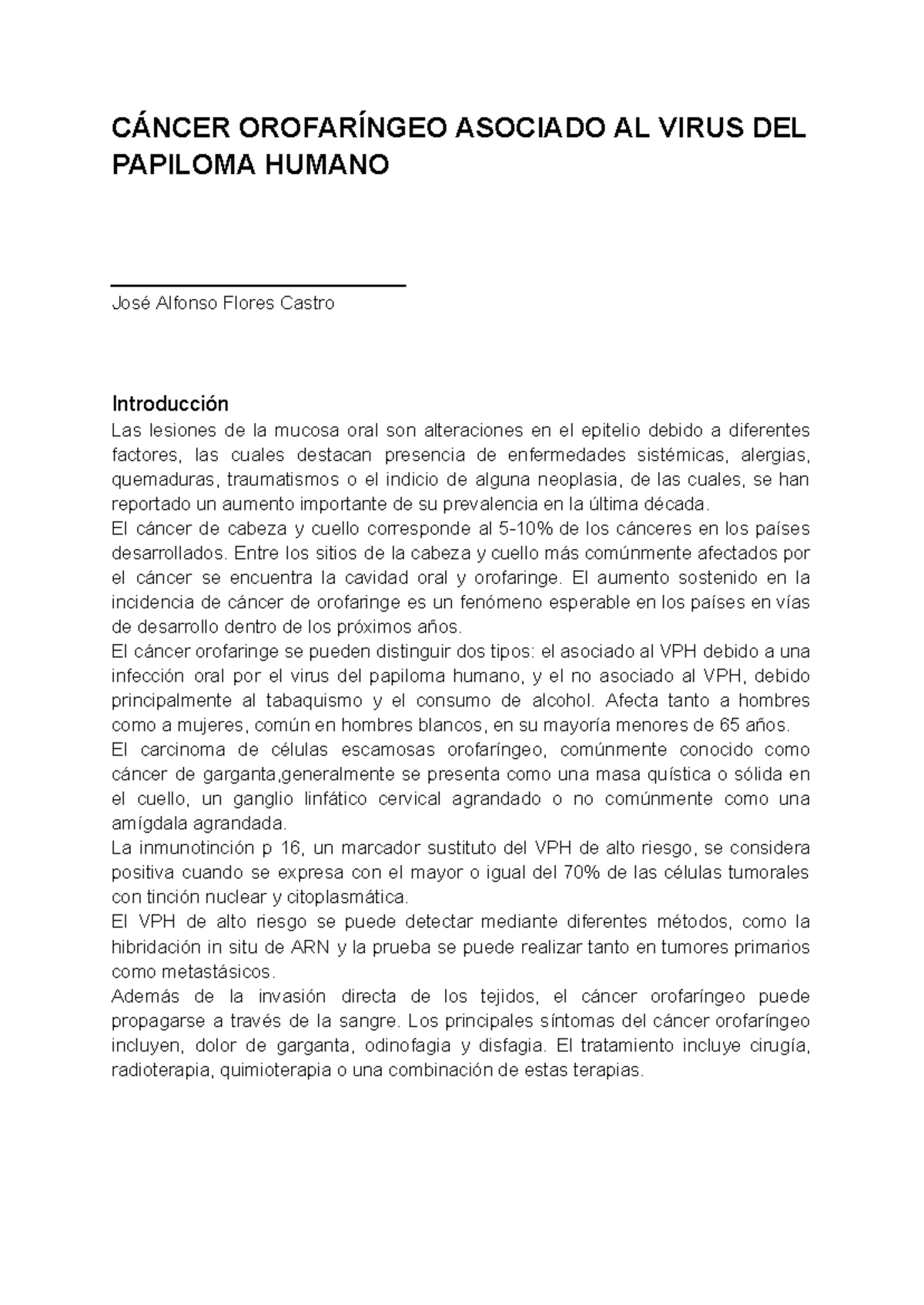 Estudio sobre Cáncer Orofaríngeo y Su Relación con el VPH - Studocu