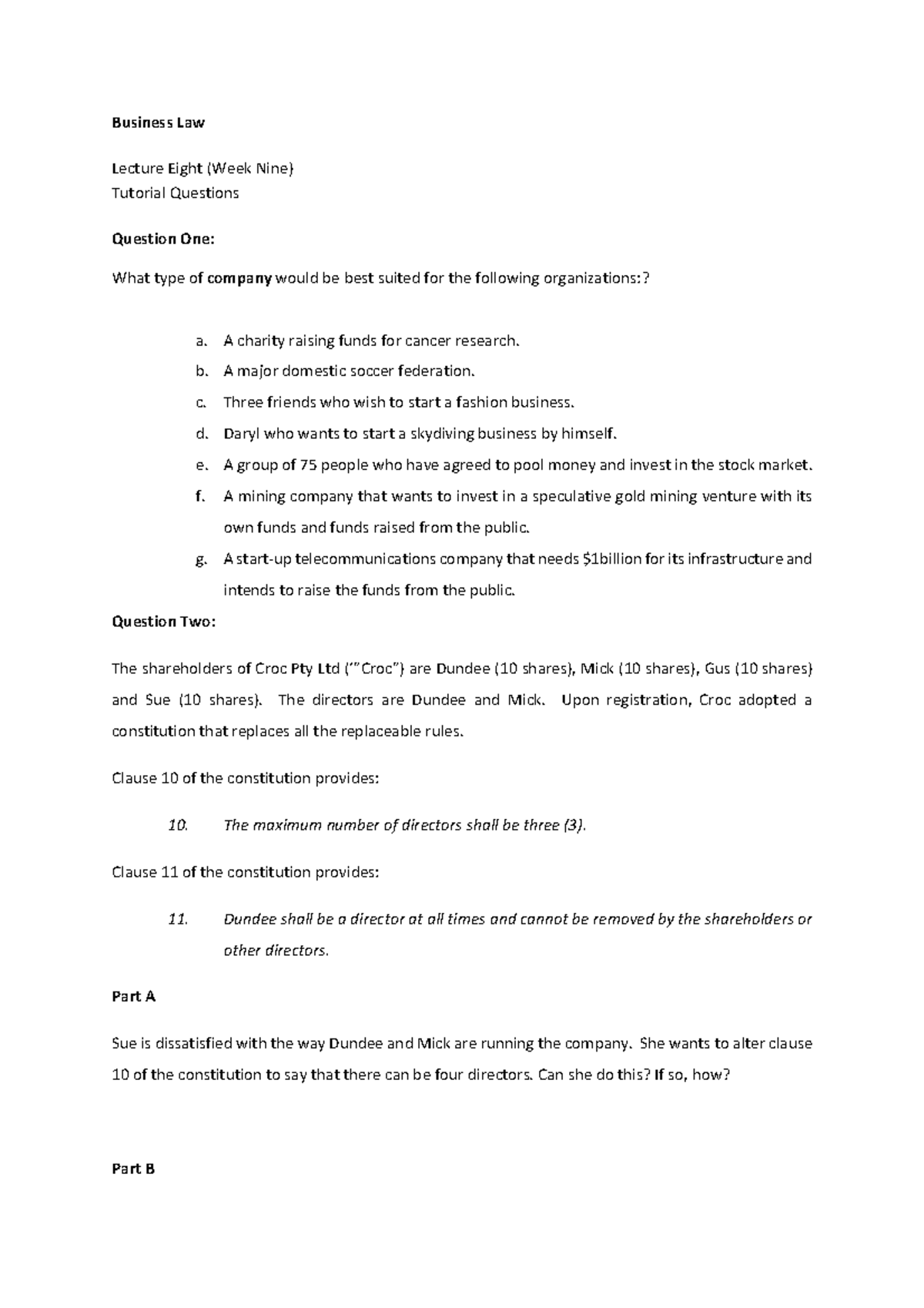 Bltutorial Eight Tut Questions Business Law Lecture Eight Week