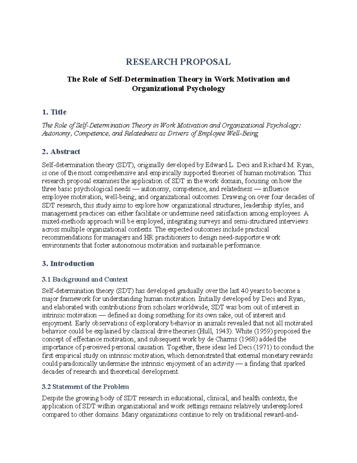 SDT Research Proposal: Exploring Motivation in Organizational ...