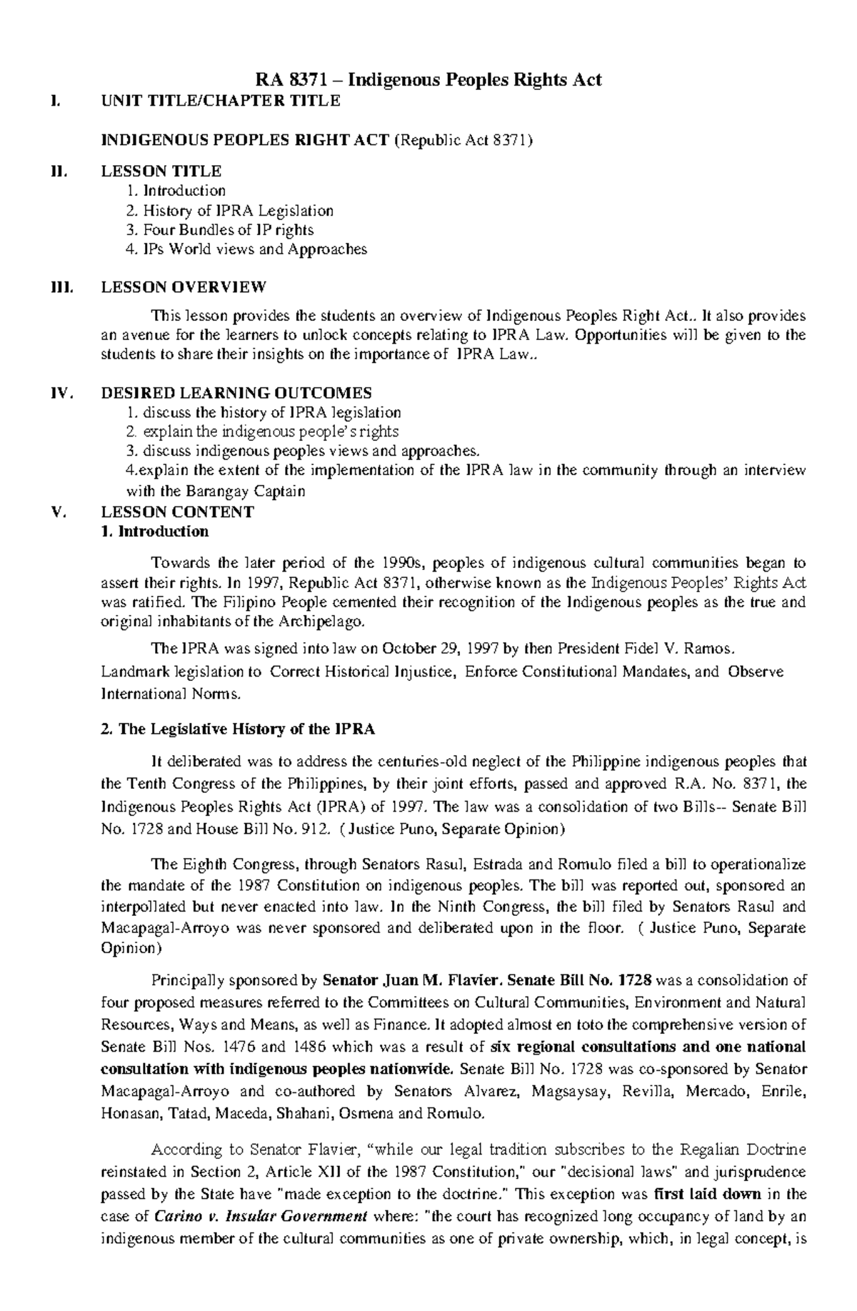 Indigenous People's Rights Act- Learning Material - RA 8371 ...