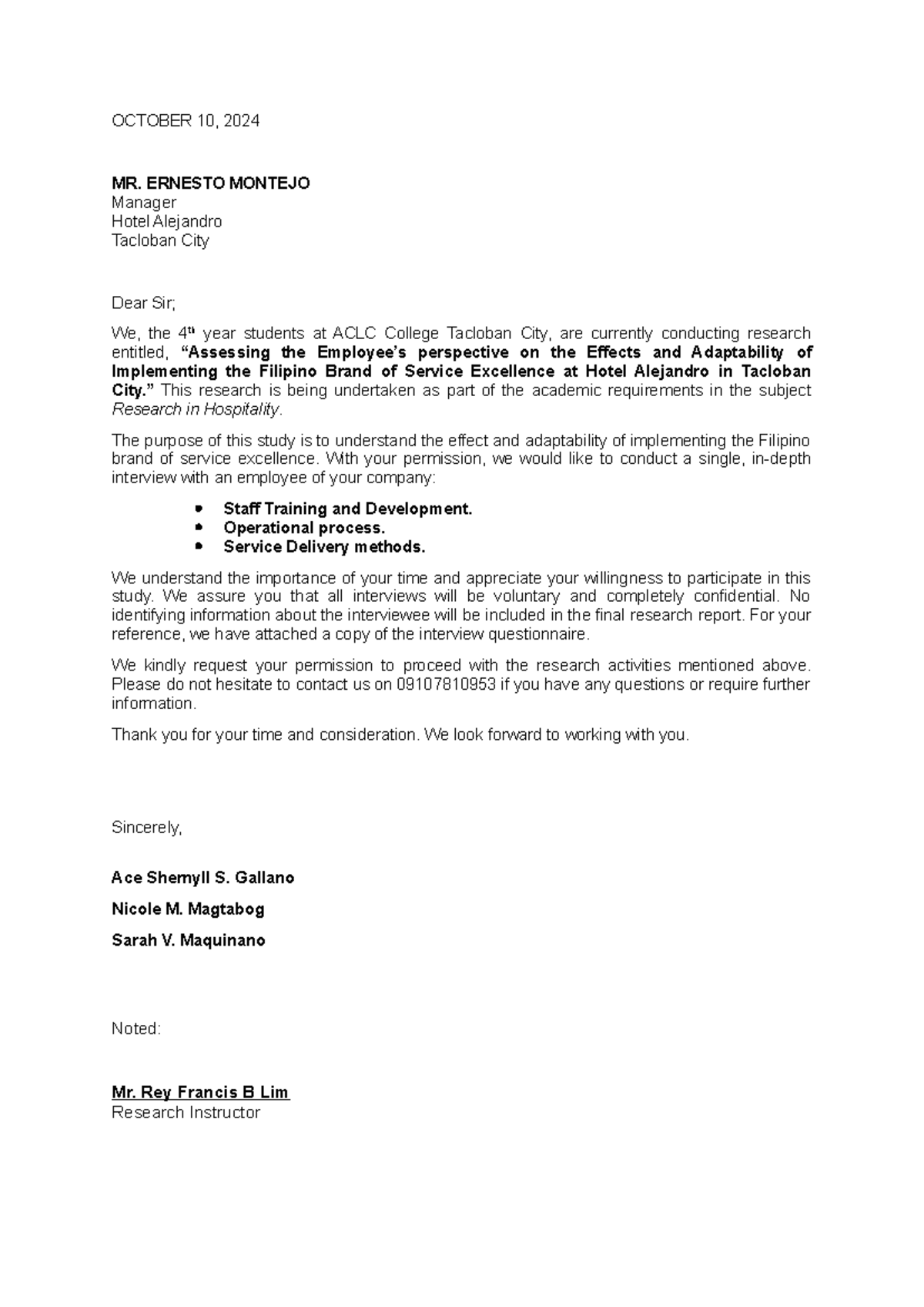 Research Letter: Effects of Filipino Service Excellence at Hotel ...