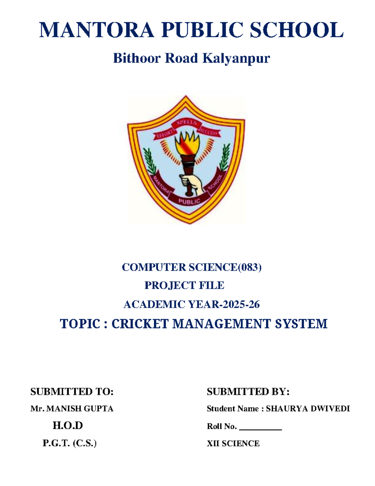 Computer Science (083) Project: Cricket Management System - Studocu