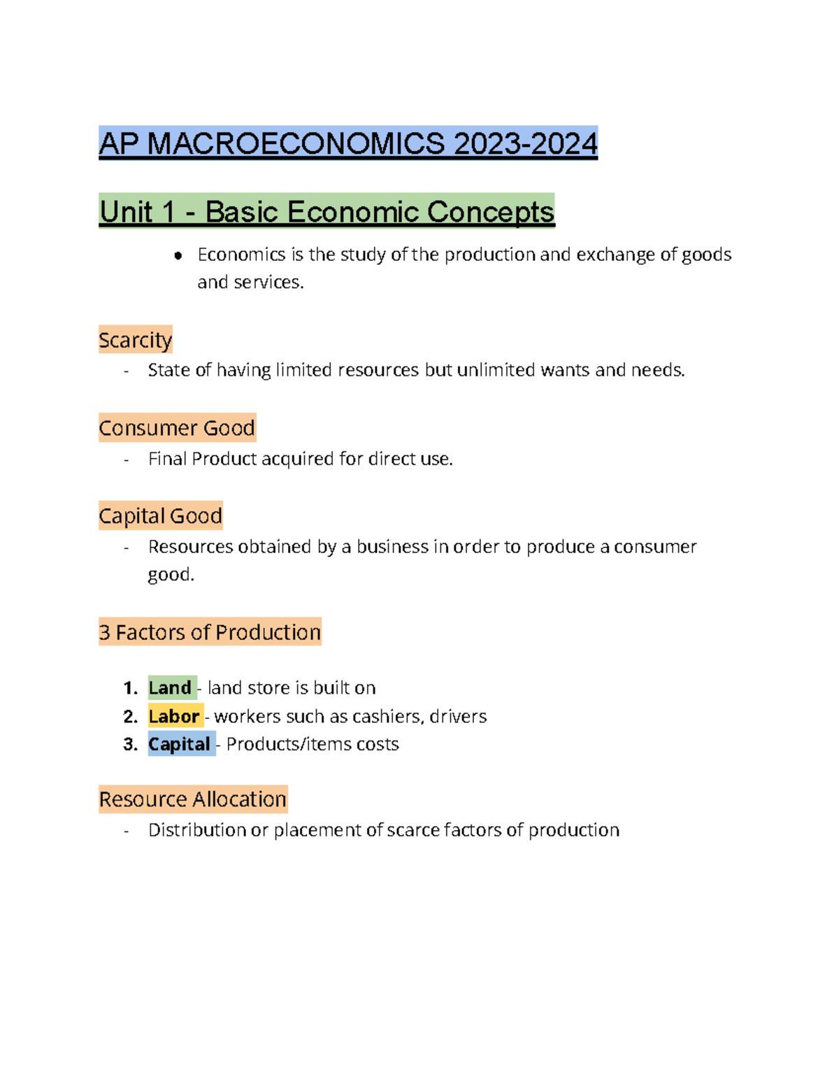 AP Macroeconomics Unit 1 - AP MACROECONOMICS 2023- Unit 1 - Basic ...