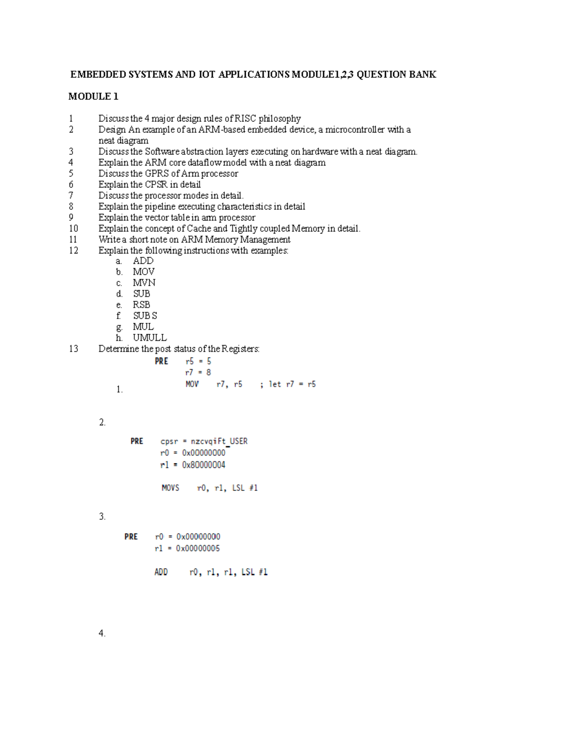EMB 101: Question Bank for Embedded Systems & IoT Modules 1-3 - Studocu