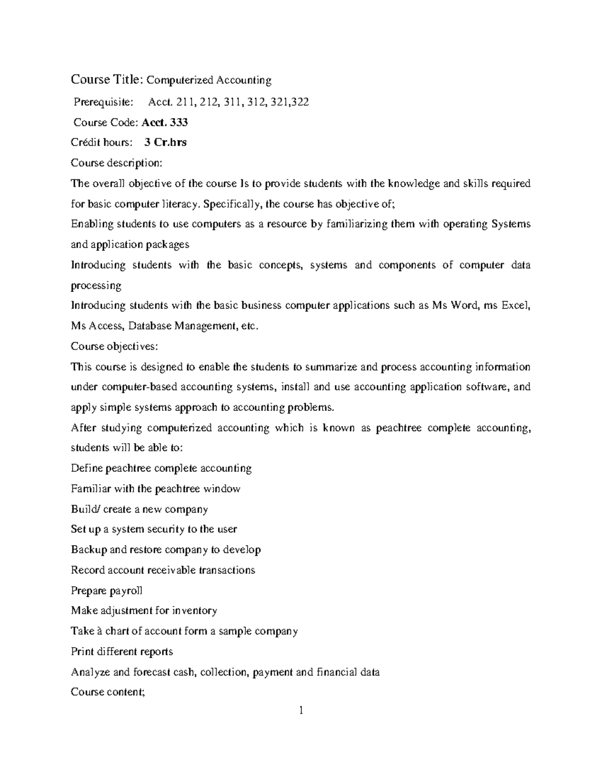 Computerized Accounting - Course Title: Computerized Accounting ...