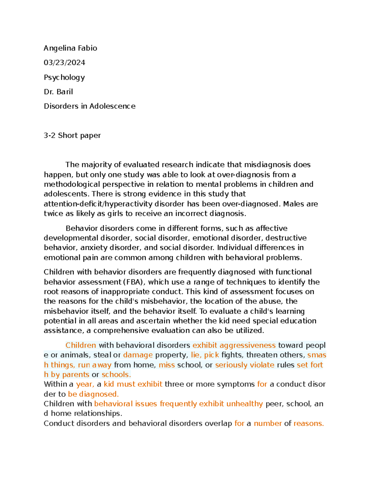 Module 3-3 Short Paper on Disorders in Adolescence - Studocu
