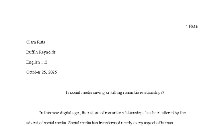 English 112 Researched Argument: Social Media's Impact on Romance - Studocu