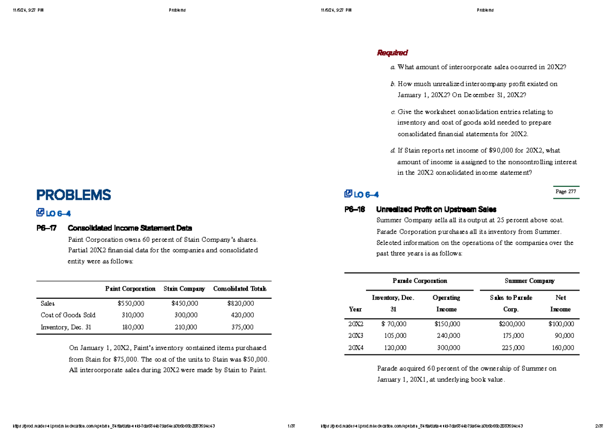 Chapter 6 Problems: Consolidated Income Statement Analysis - Studocu