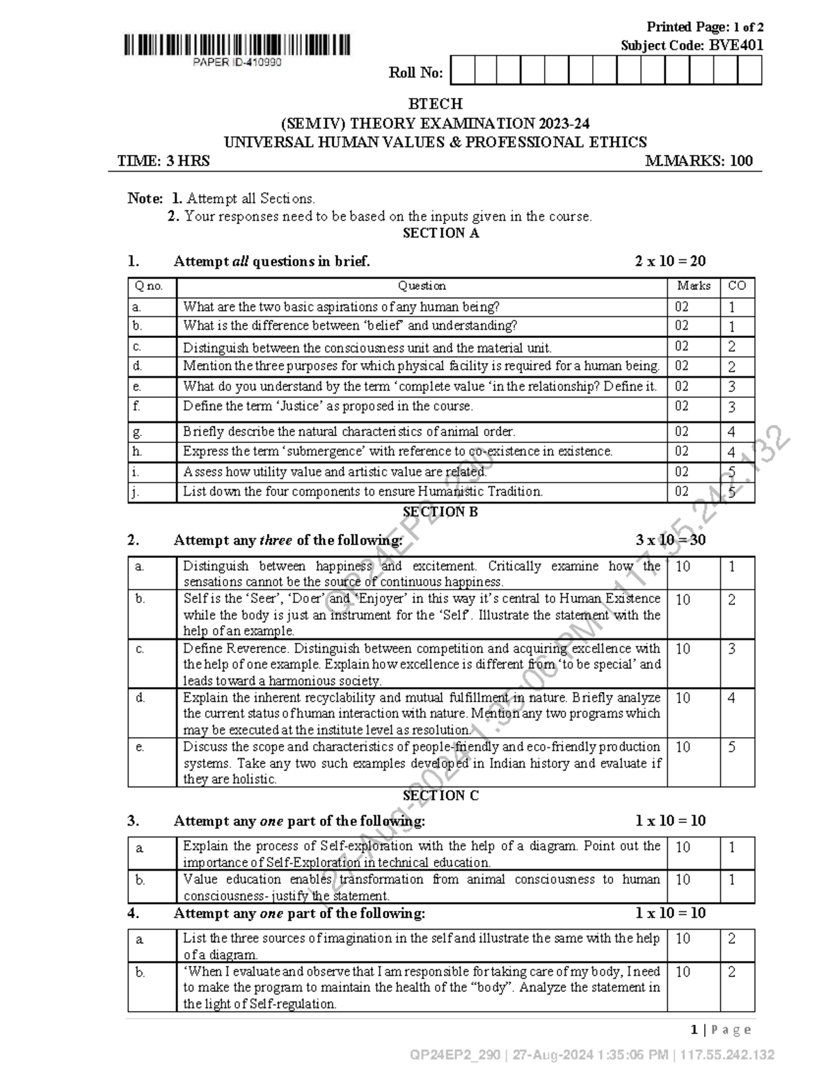 BVE401 Final Exam: Universal Human Values & Professional Ethics Notes ...