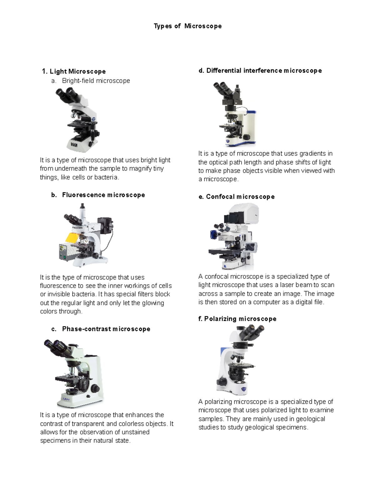 Typesofmicroscope - ,,,,,,jhhhh - Types of Microscope 1. Light ...