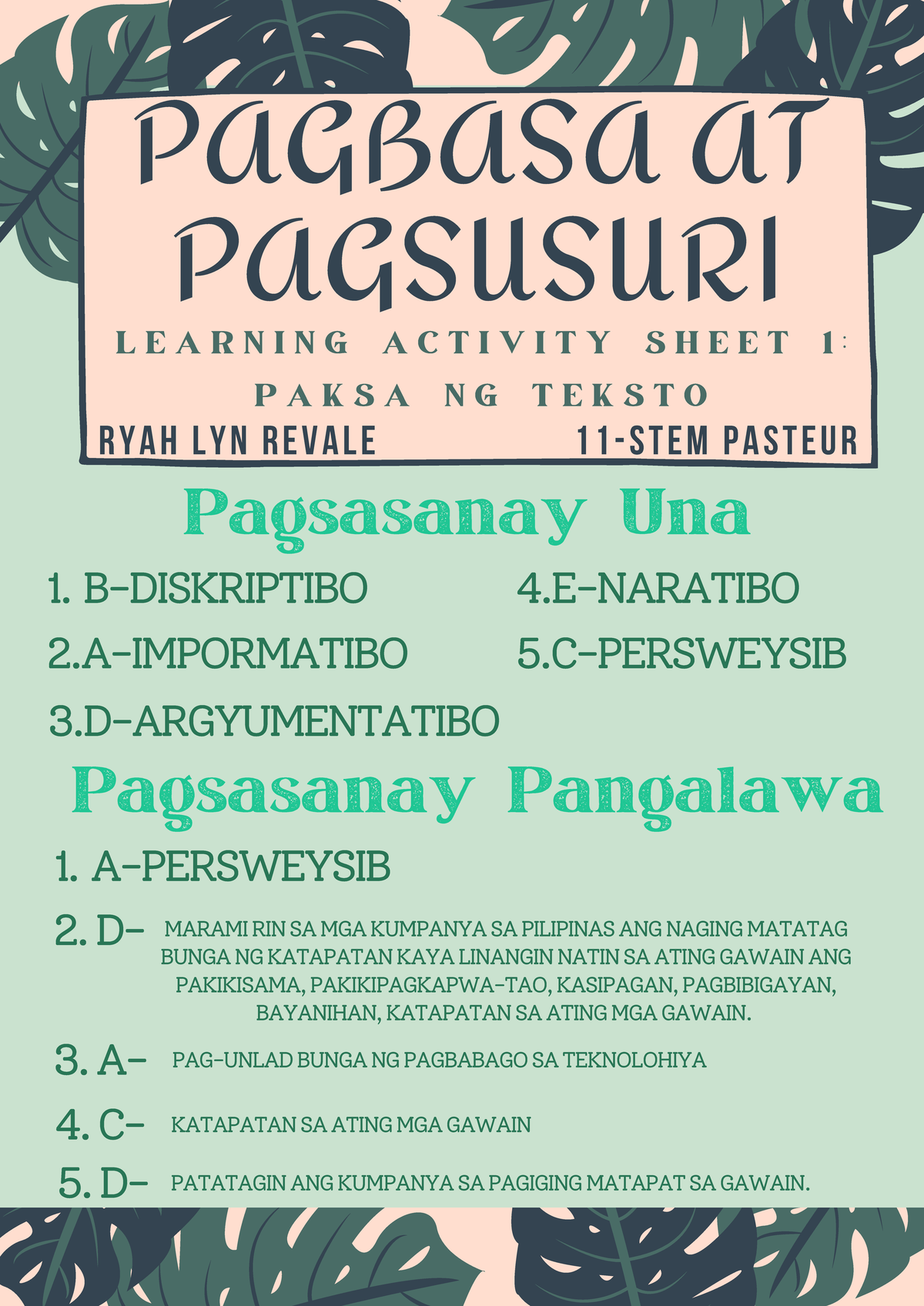 Pagbasa at Pagsusuri LAS 1 Output - PAGBASA AT PAGSUSURI L E A R N I N ...