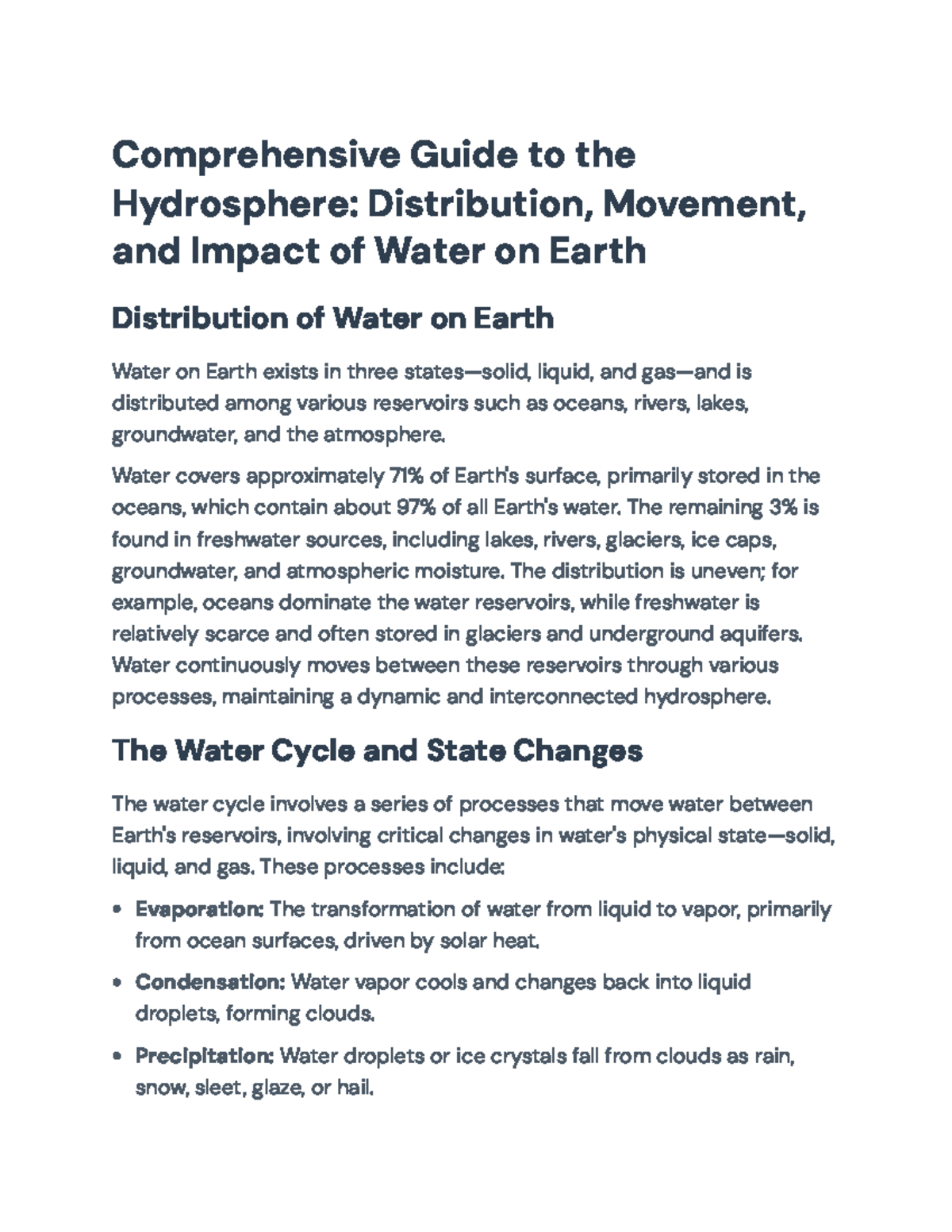 Comprehensive Guide to the Hydrosphere: Water Distribution & Climate ...