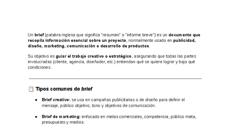 Tipos de Brief: Guía Esencial para Proyectos Creativos - Studocu