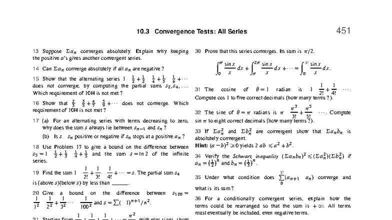 CH451 10.3 Convergence Tests: Series and Absolute Convergence Notes ...