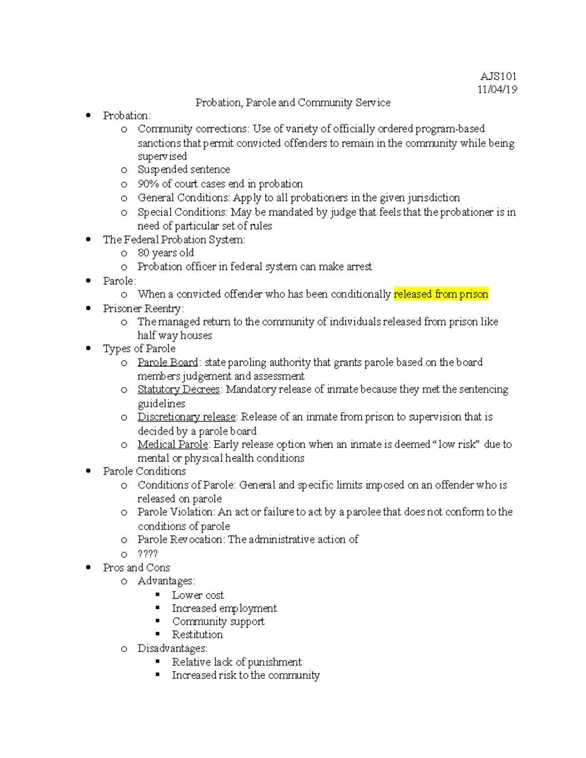 AJS Probation, Parole, and Prison Notes: Key Concepts and Insights ...