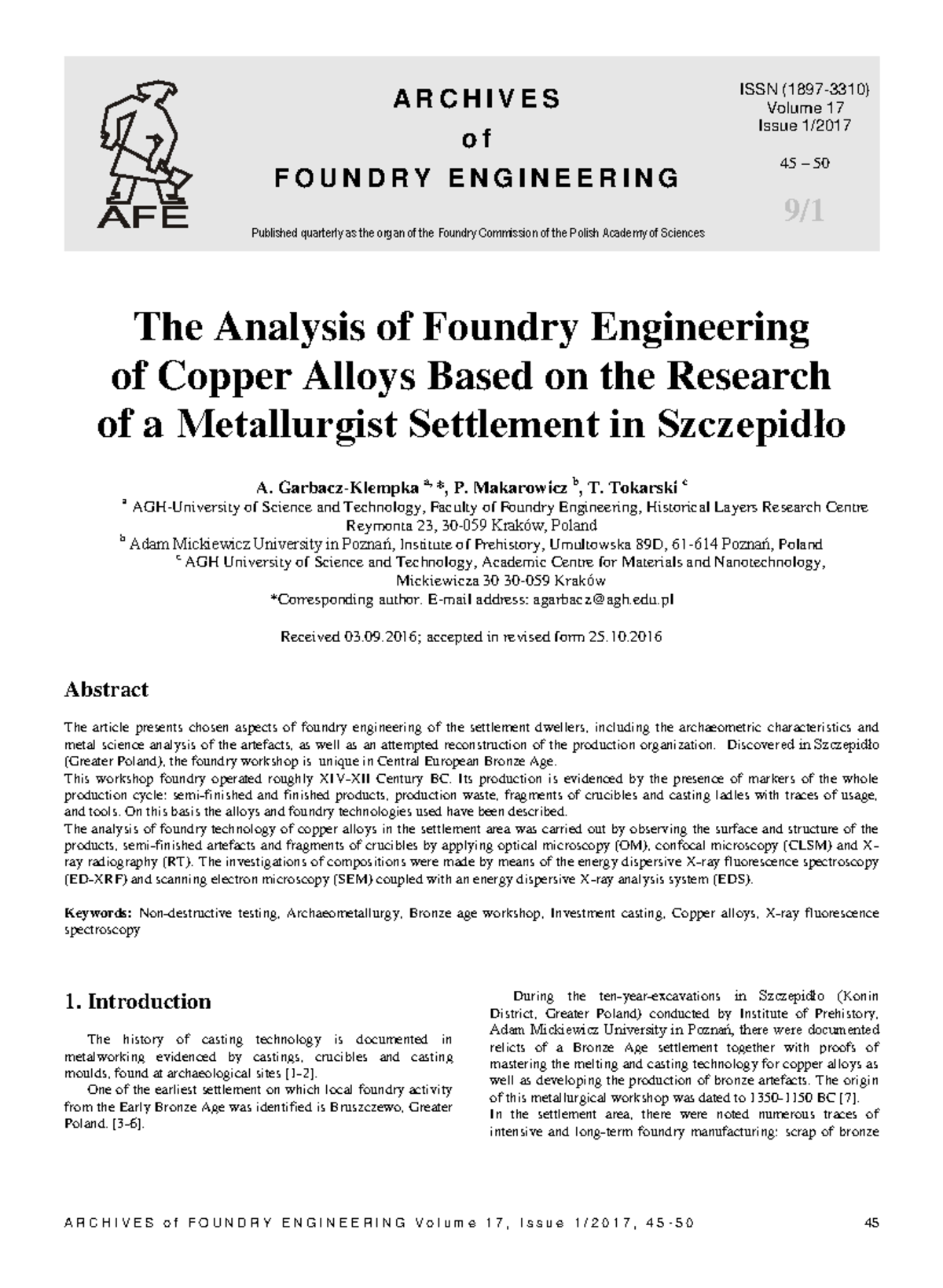 The Analysis of Foundry Engineering of C - A R C H I V E S o f F O U N D R Y E N G I N E E R I N ...